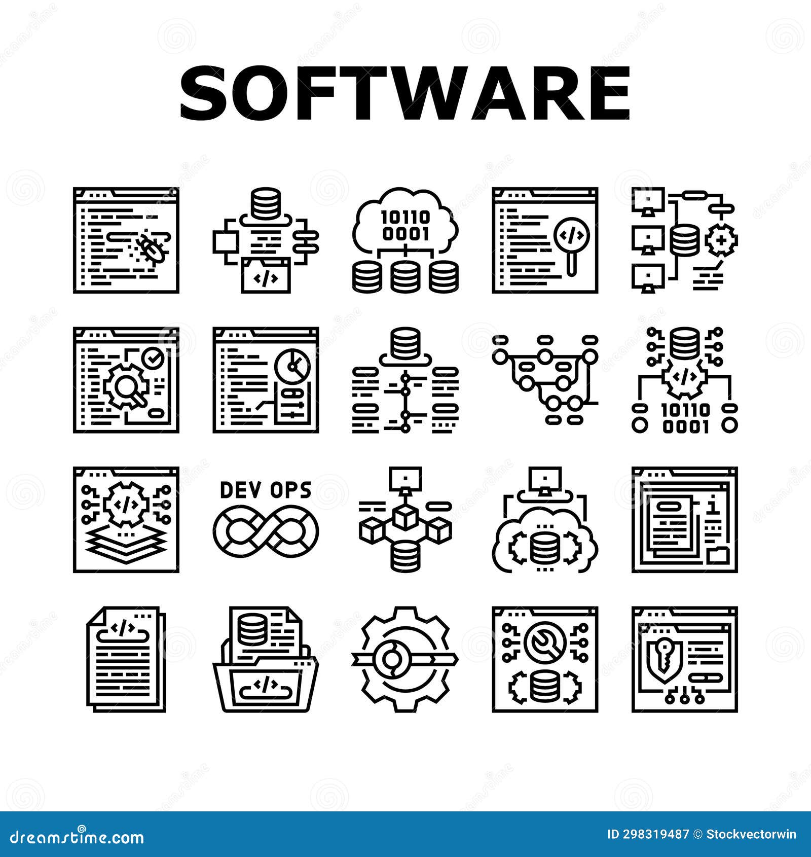 Software Engineer Computer Code Icons Set Vector Stock Vector ...
