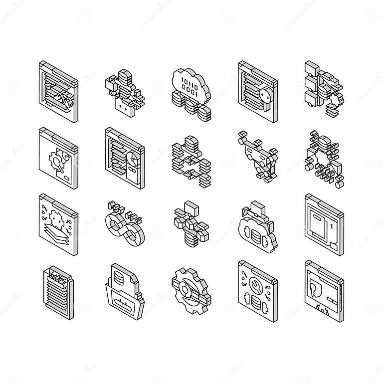 Software Engineer Computer Code Isometric Icons Set Vector Stock Vector - Illustration of coder ...