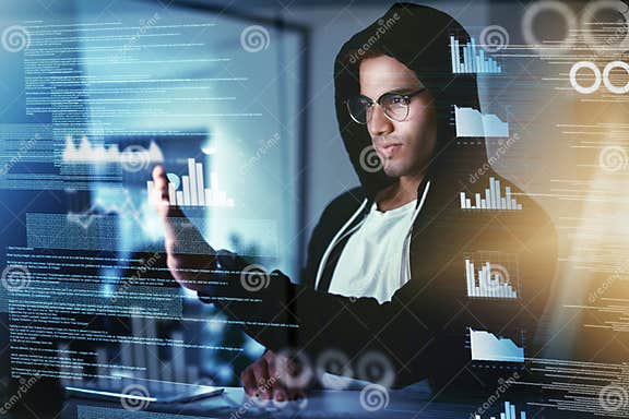 Software Engineer, Hacker and Computer Code at Night for Firewall ...