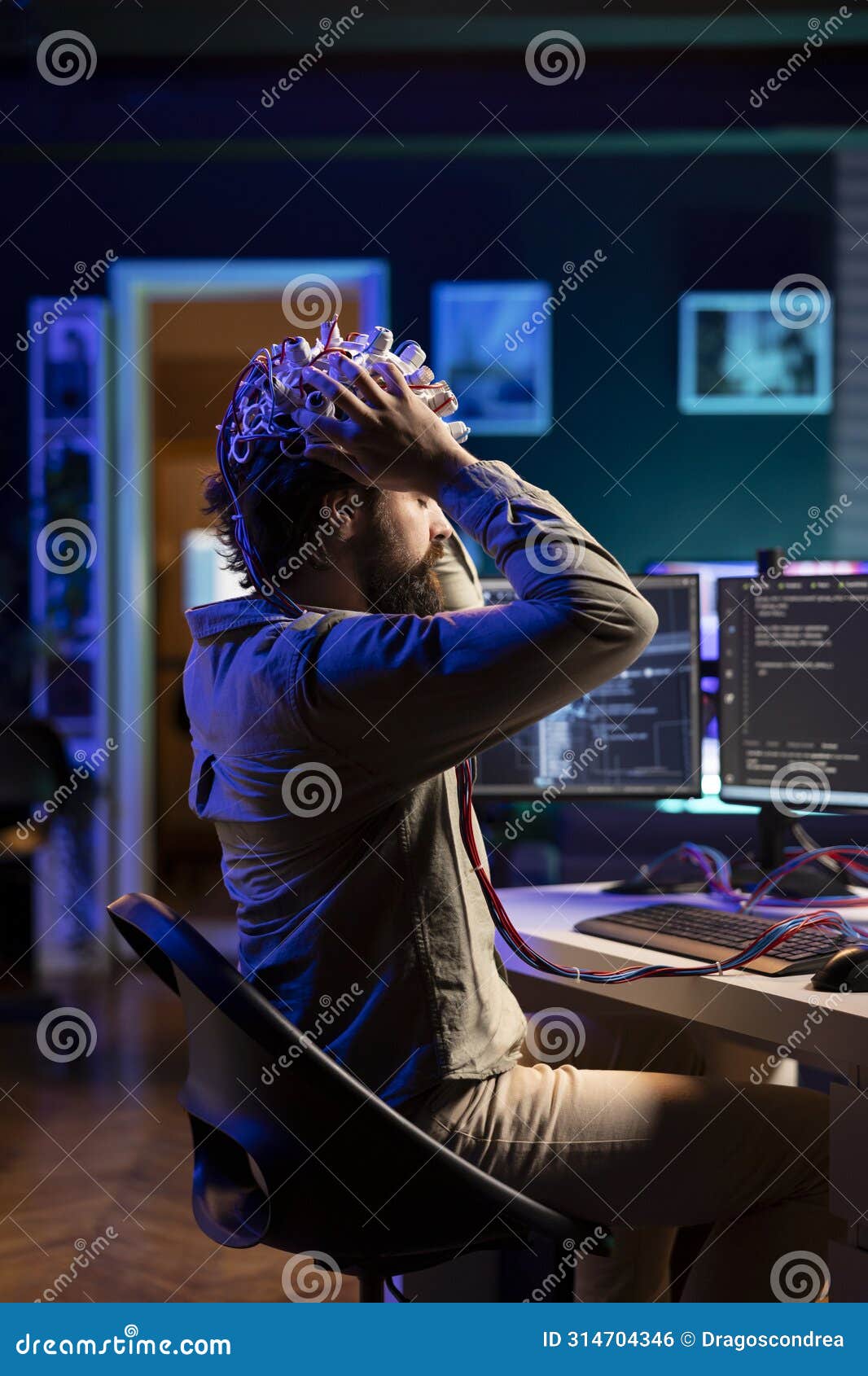 Software Engineer Puts EEG Headset on, Uploading Mind To Gain Bionic Powers Stock Photo - Image ...