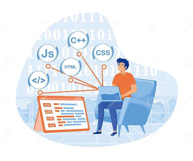 Software Engineer Sit in Chair Working on Laptop Use Programming ...