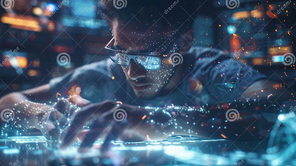 Software Engineer Developing Futuristic Augmented Reality Interface ...