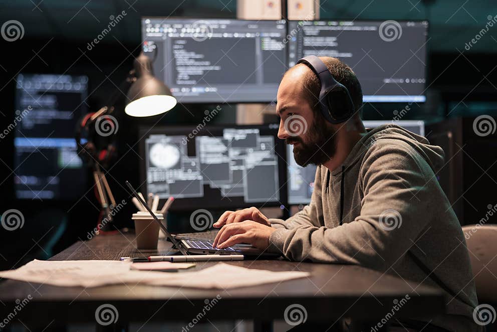 Software Engineer Typing Code And Creating Algorithm Stock Image Image Of Cyber Code 264449951