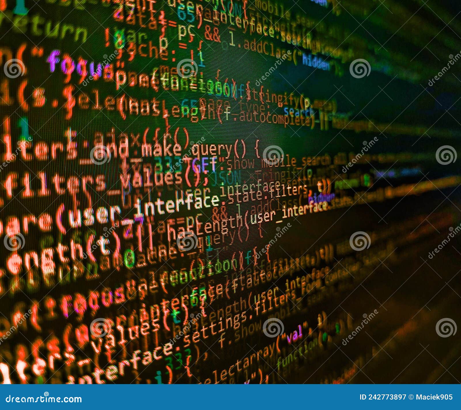 Software Engineer At Work Code On Dark Background Web Server Data On A Monitor Developer