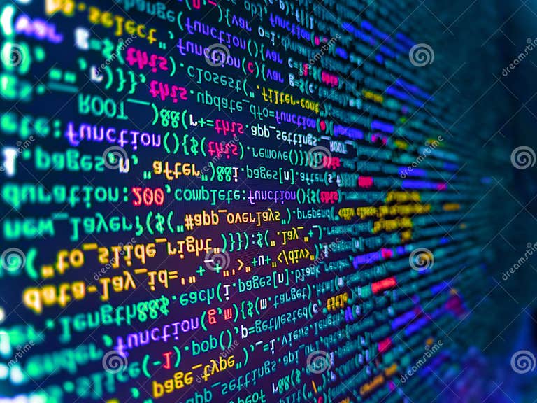 Software Engineer at Work. HTML5 Concept Macro Backdrop in Warm Colors. Abstract Source Code ...