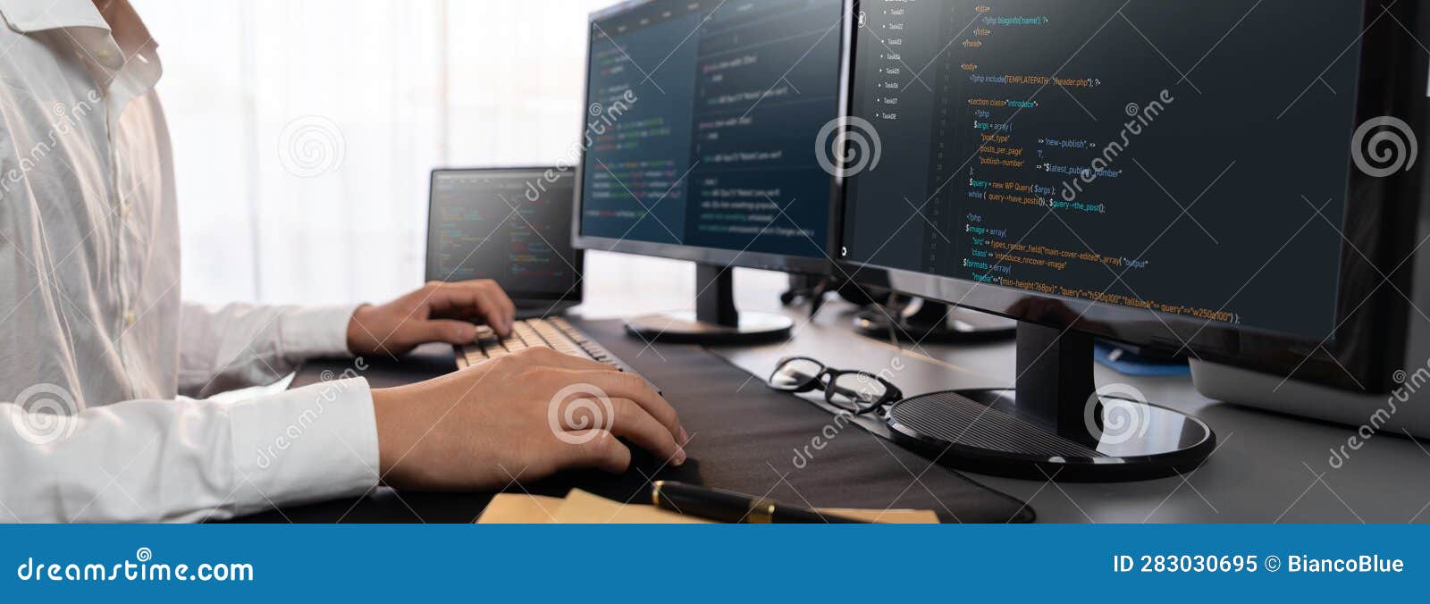 Application Developer Solving and Writing Code. Trailblazing Stock ...