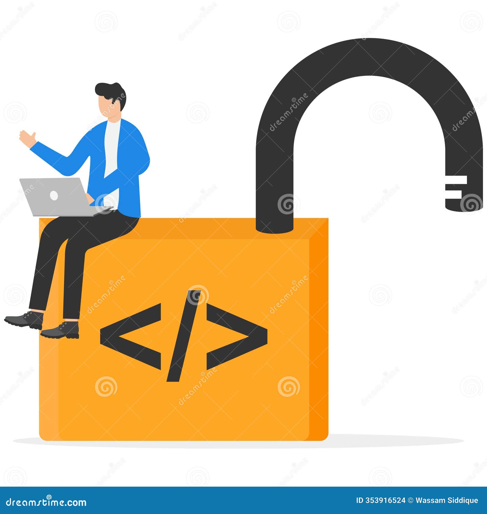 Software Engineer Working on Unlock Lock with Coding Symbol. Open Source Programming, Stock ...