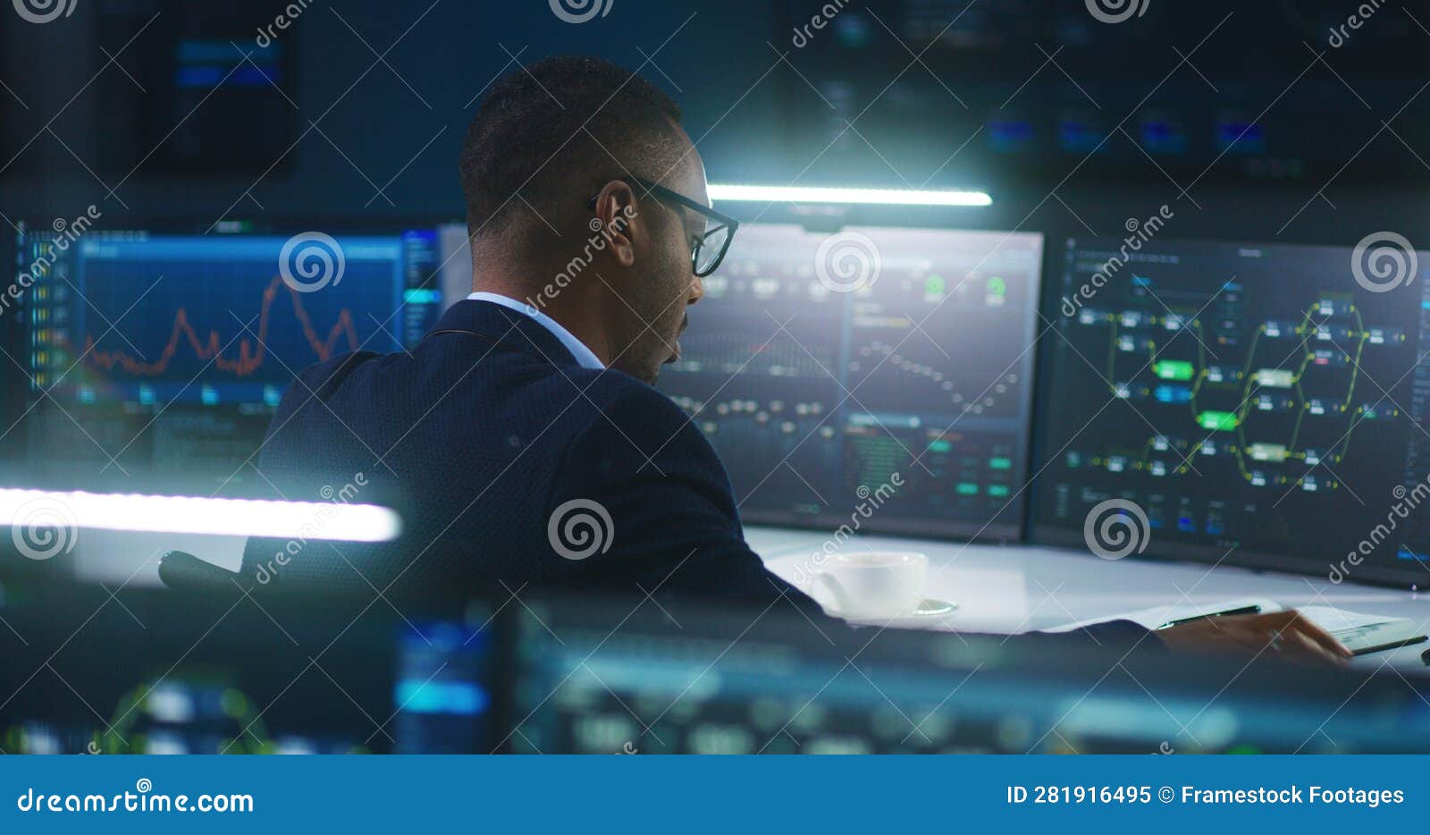 Software Engineer Works in Modern Monitoring Control Room Stock Image ...