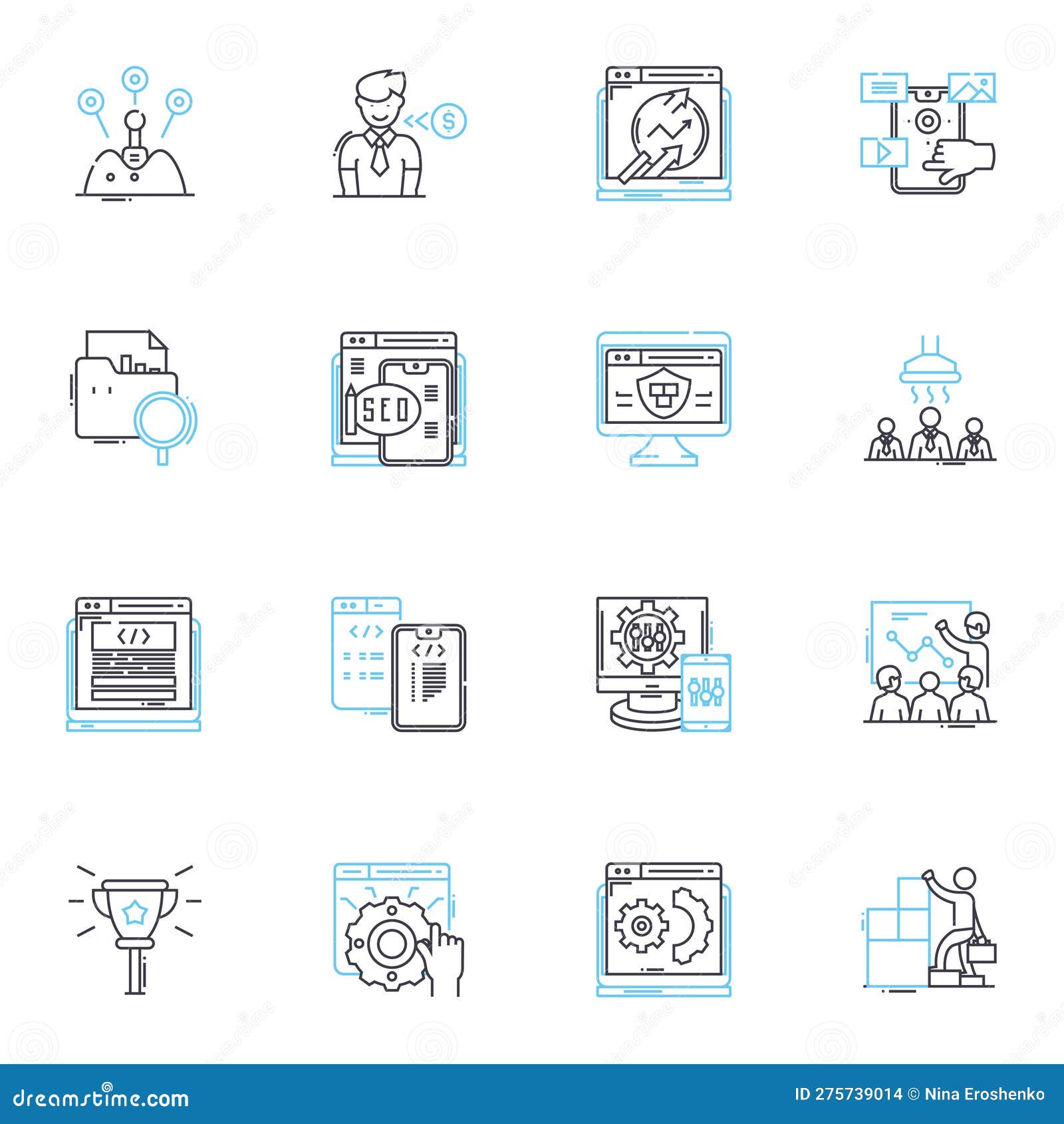 Software Engineering Linear Icons Set. Coding, Debugging, Programming ...