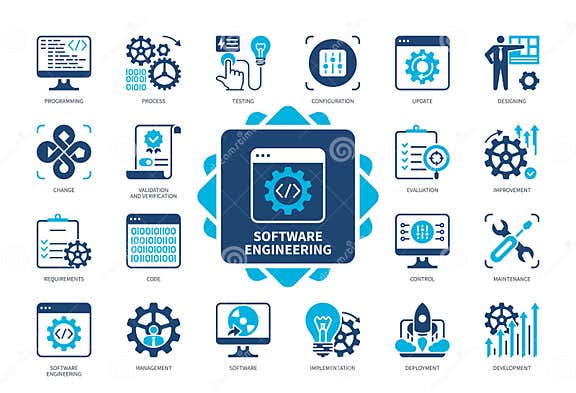 Software Engineering Solid Icon Set Stock Illustration - Illustration ...