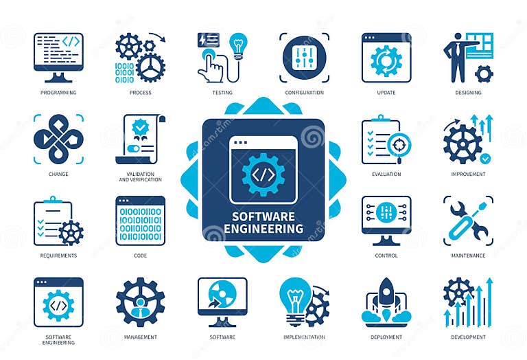 Software Engineering Solid Icon Set Stock Illustration - Illustration of development, hardware ...
