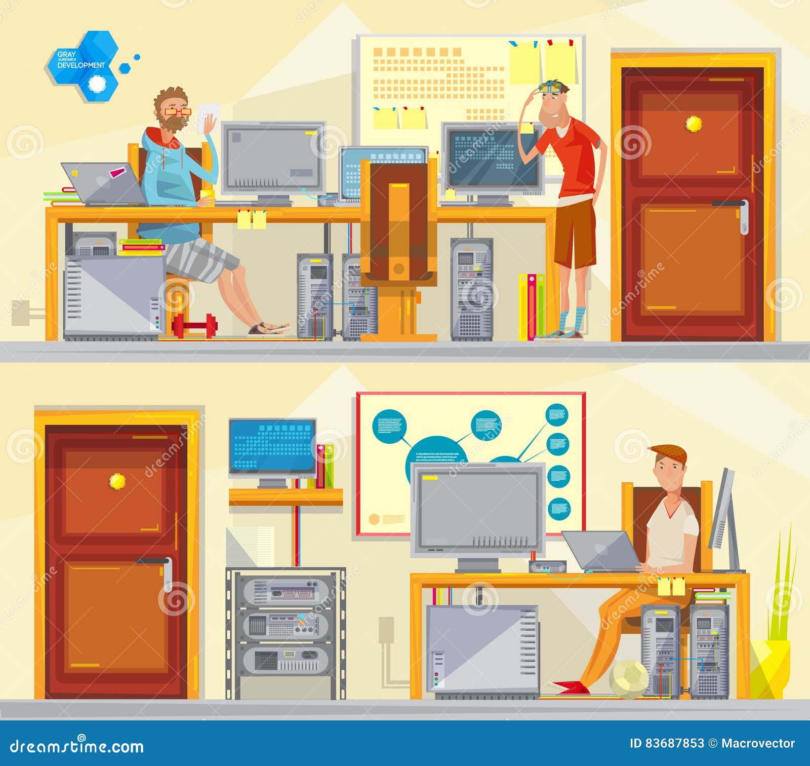 Software Engineering Workplaces Set Stock Vector - Illustration of ...