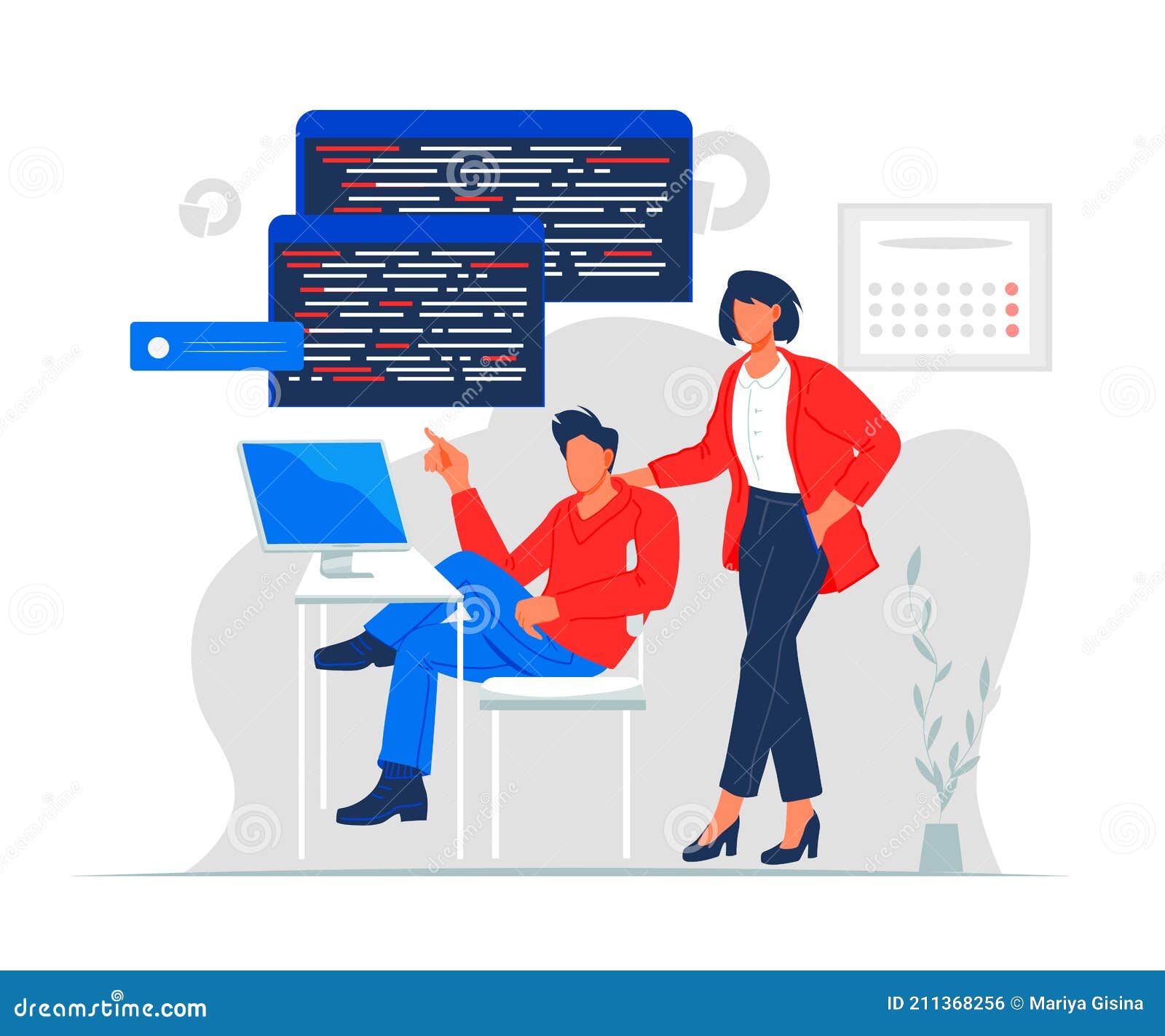 Software Engineers Or Developers Coding And Testing A Computer Program Flat Vector Stock Vector 6592