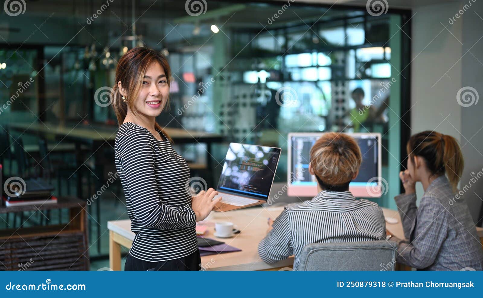 Software Engineers Team Leader Standing with Laptop and Smiling To ...
