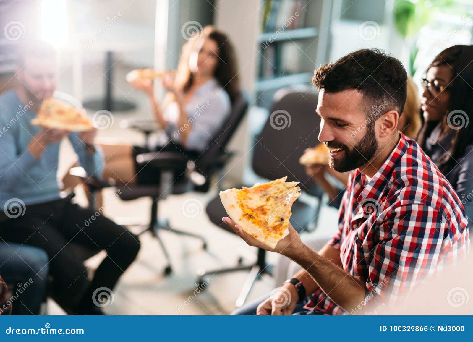 Software Enginneers Sharing Pizza on Break from Work Stock Photo ...