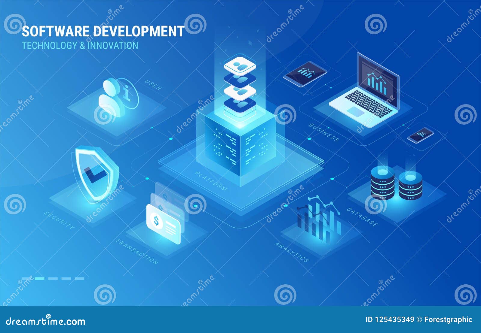 Software-Entwicklungsprozess Isometrischer Infographics Ikonenvektor ...