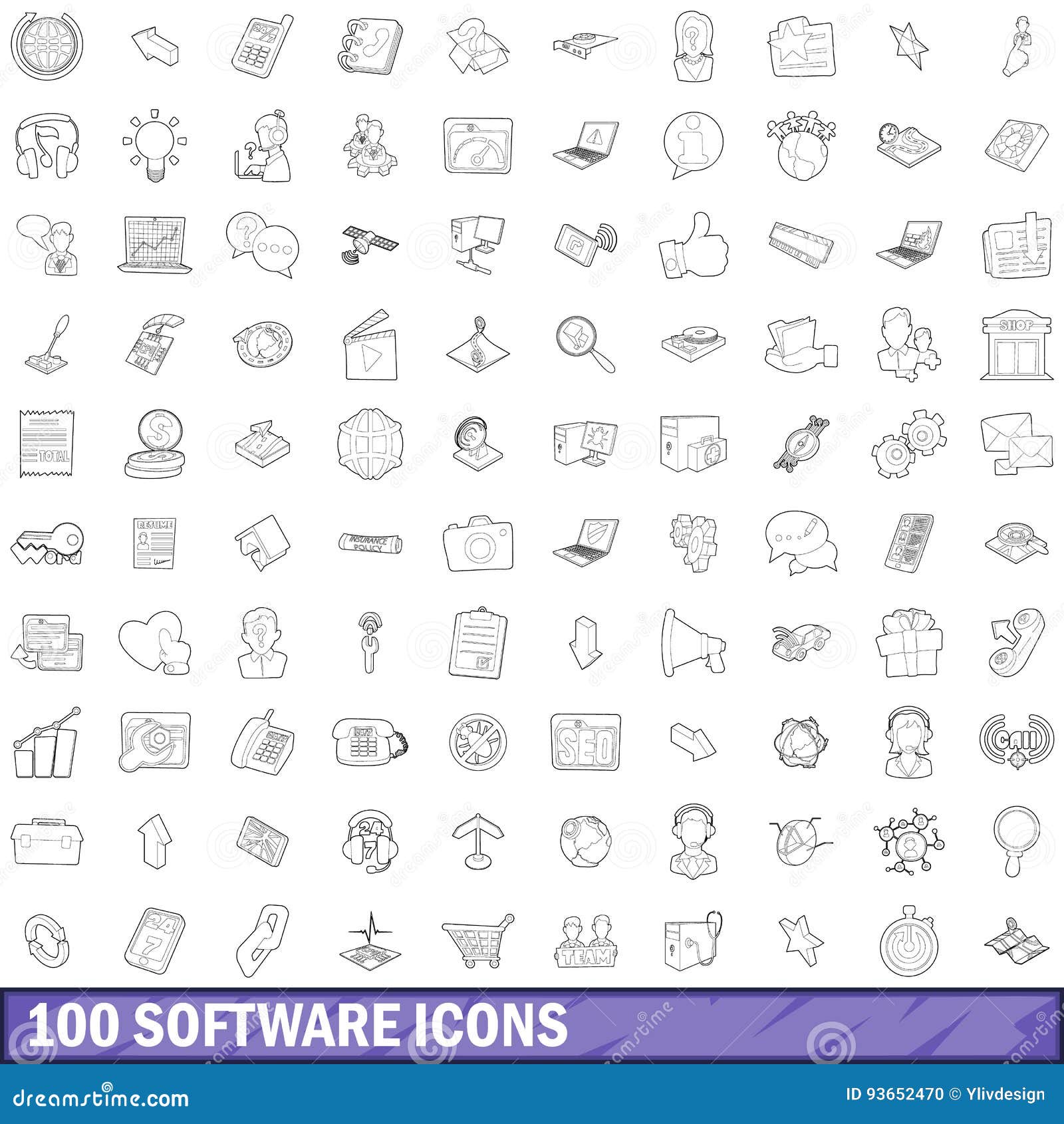 100 Software Icons Set, Outline Style Stock Vector - Illustration of ...