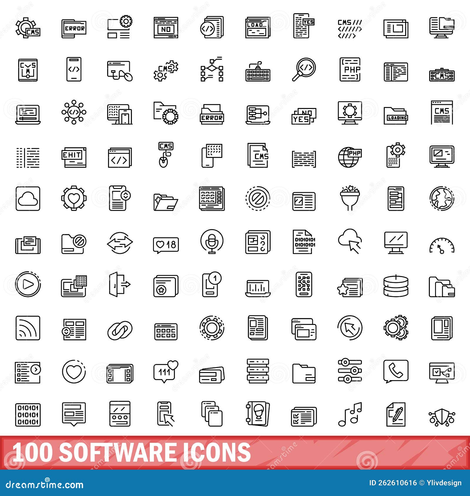 100 Software Icons Set, Outline Style Stock Vector - Illustration of ...