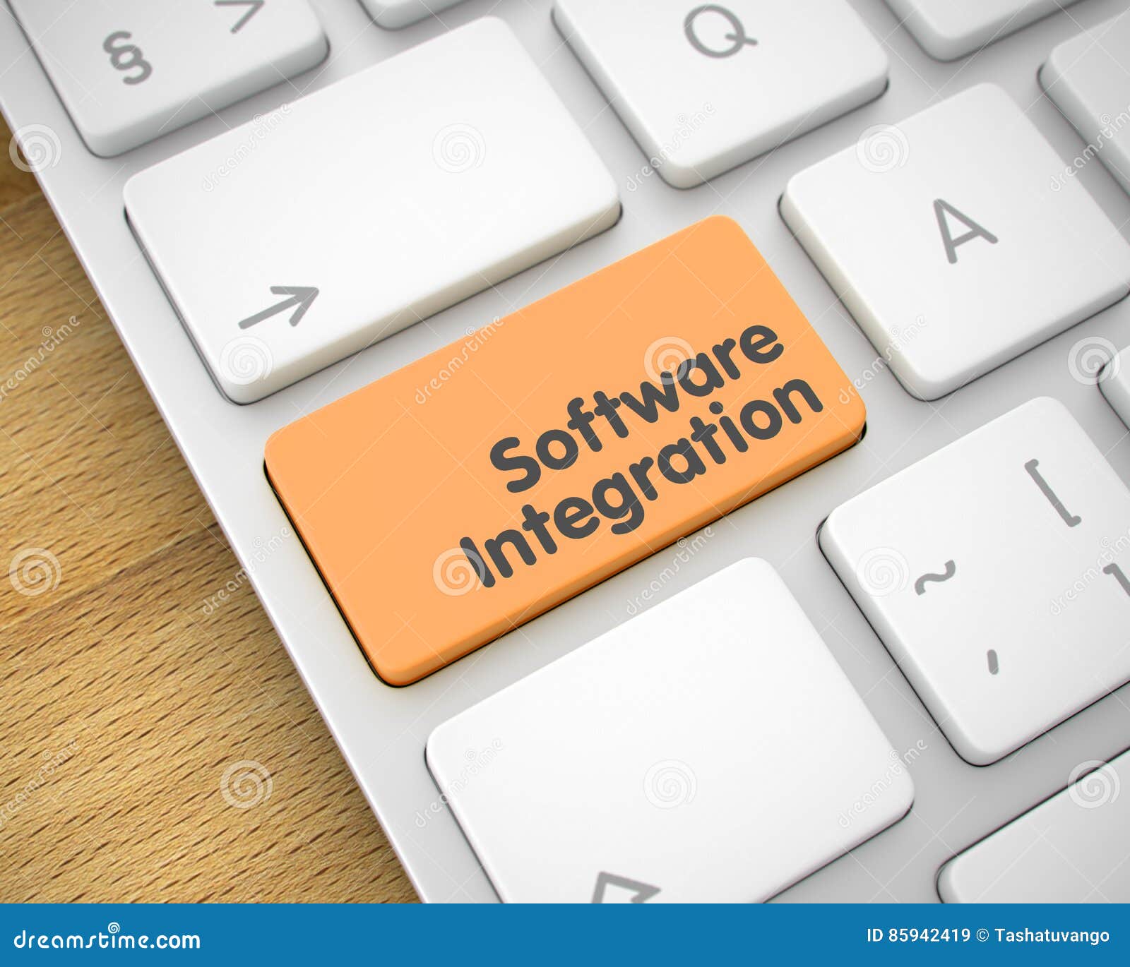 Software Integration - Message on Orange Keyboard Button. 3D. Stock ...