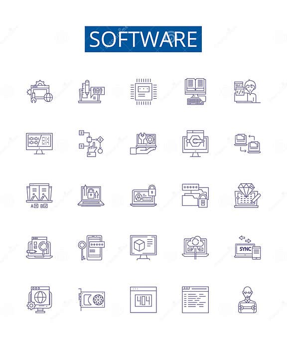 Software Line Icons Signs Set. Design Collection of Software, Program, Applications, Code ...