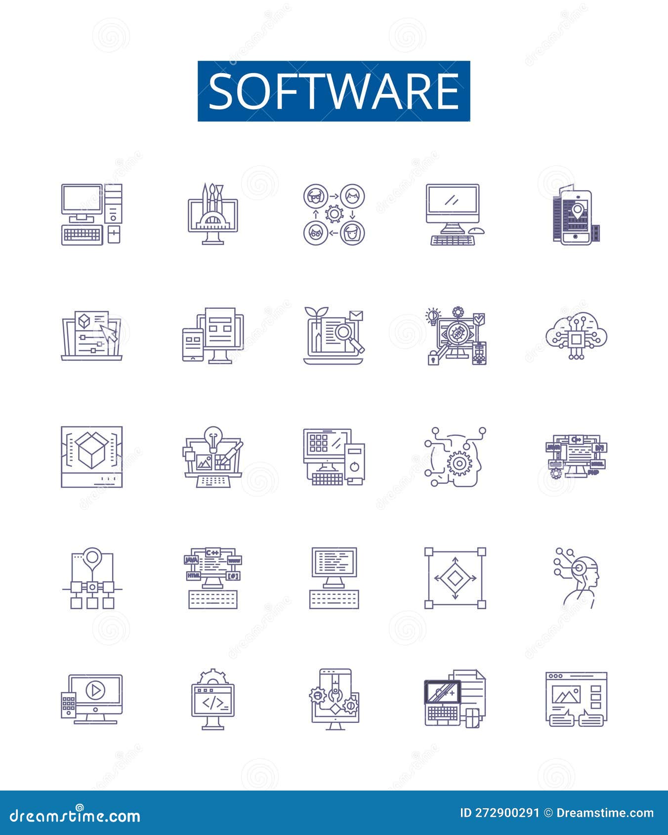 Software Line Icons Signs Set. Design Collection of Software, Program, Applications, Code ...