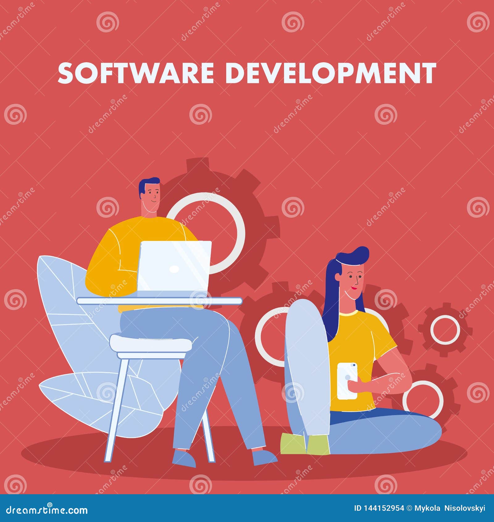 Software Ontwikkeling Vlakke Vectoraffiche Met Tekst Vector Illustratie Illustration Of