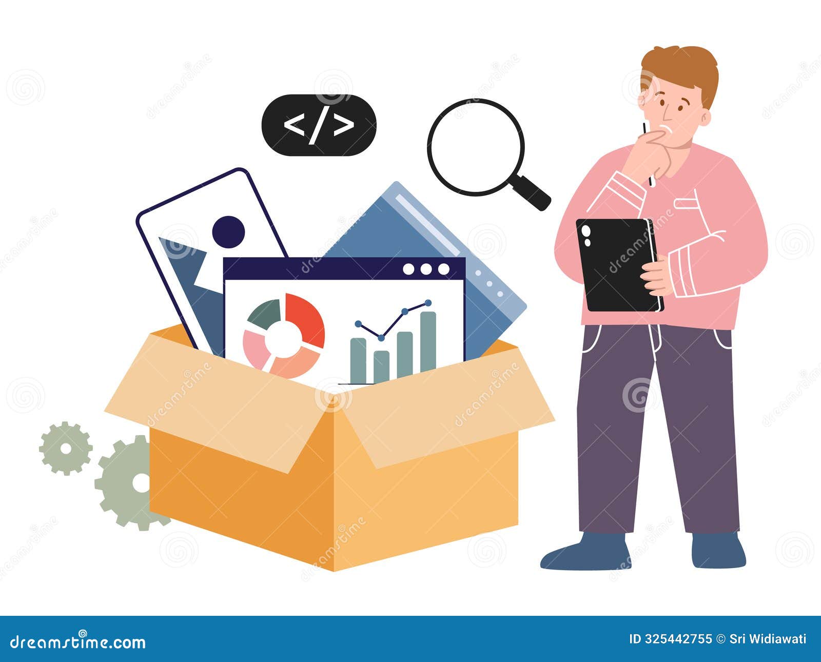 Software Package Delivery Set of Application in a Cardboard Bundling ...