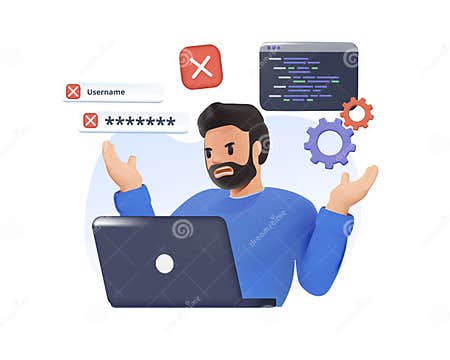 Software Problems Isolated 3D Realistic Cartoon Vector Illustrations ...