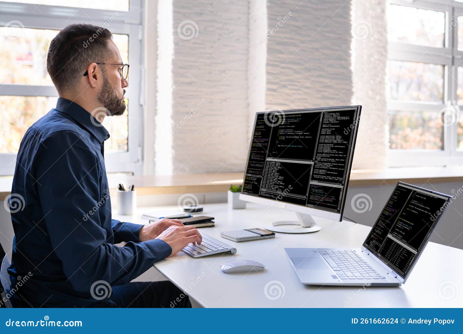 Software Programmer or Coder Man Stock Photo - Image of back, caucasian: 261662624