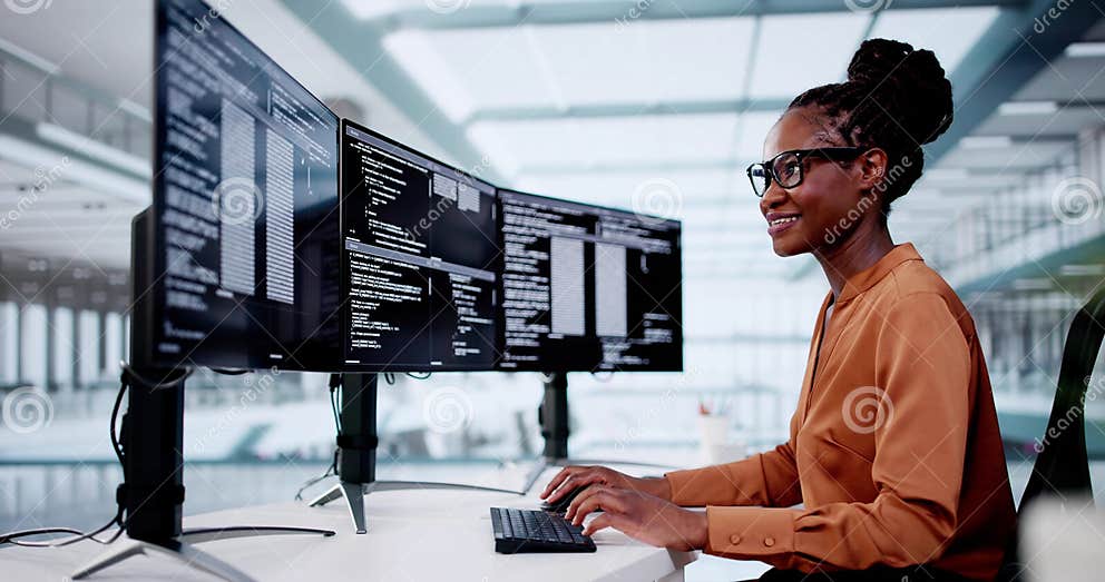 Software Programmer or Coder Woman Using Computer Stock Image - Image ...