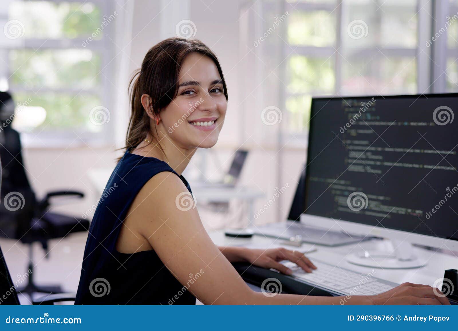 Software Programmer or Coder Woman Stock Photo - Image of desktop, software: 290396766
