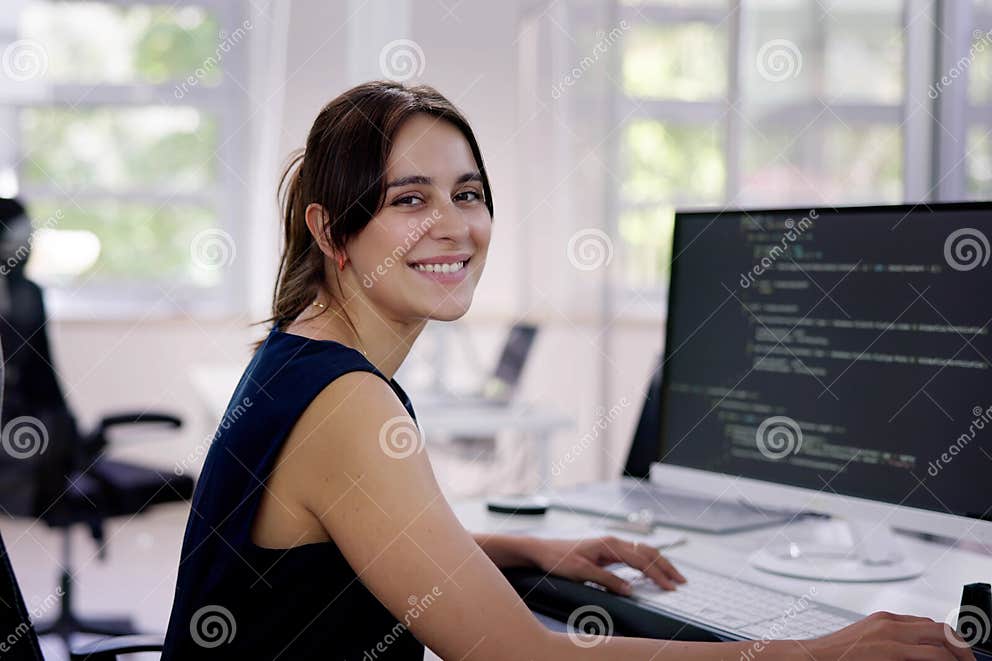 Software Programmer or Coder Woman Stock Photo - Image of desktop, software: 290396766
