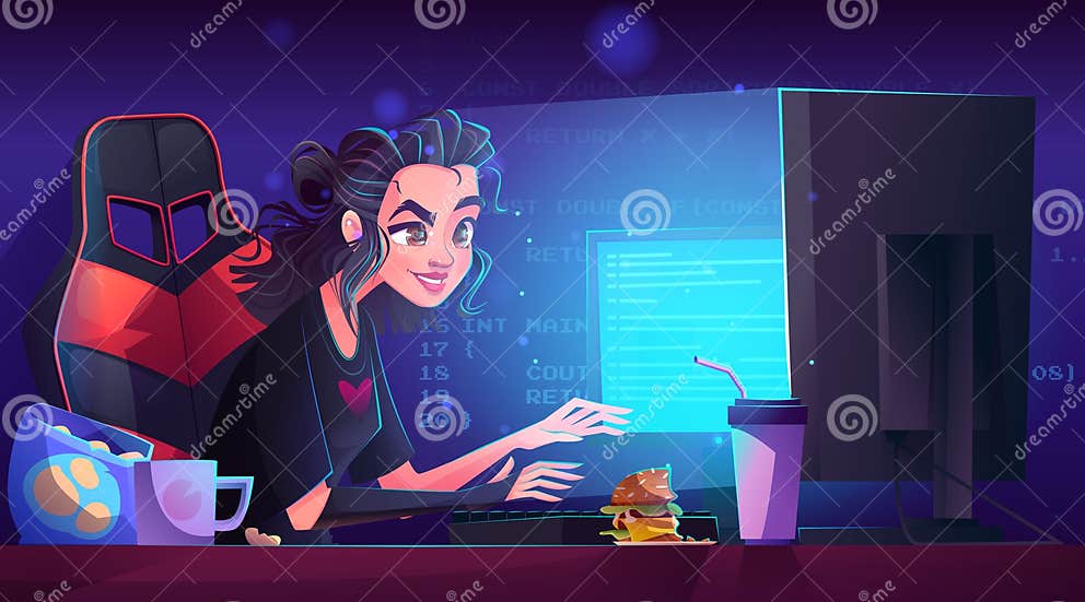 Software Programmer Girl Office Work Vector Design Stock Vector ...