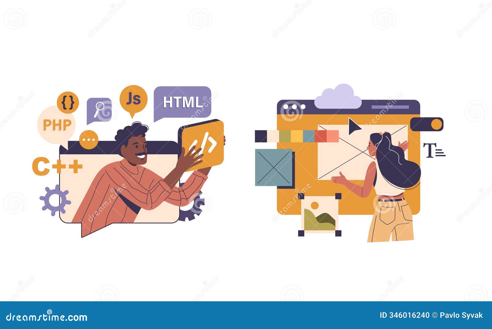 Set Of Coding Language Symbols. Hypertext Markup, Personal Home Page, Cascading Style Sheets ...