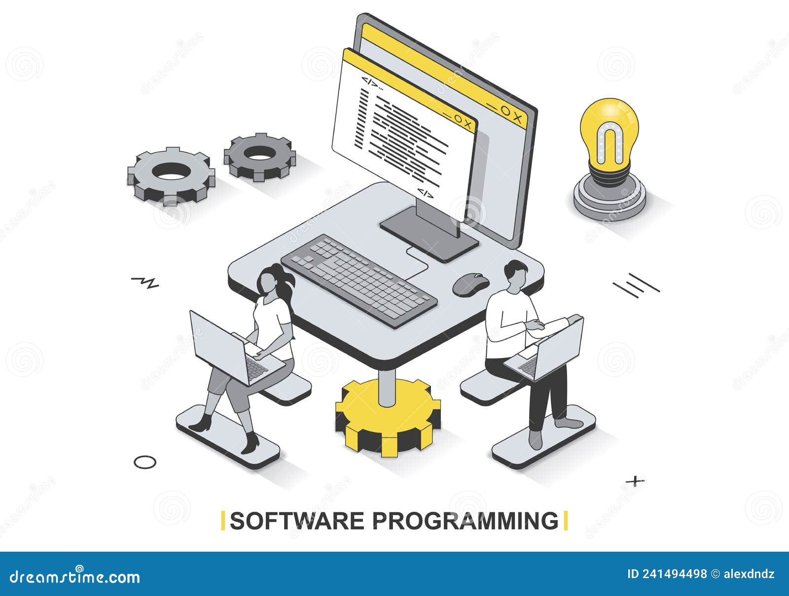 Software Programming Concept in 3d Isometric Outline Design Stock ...