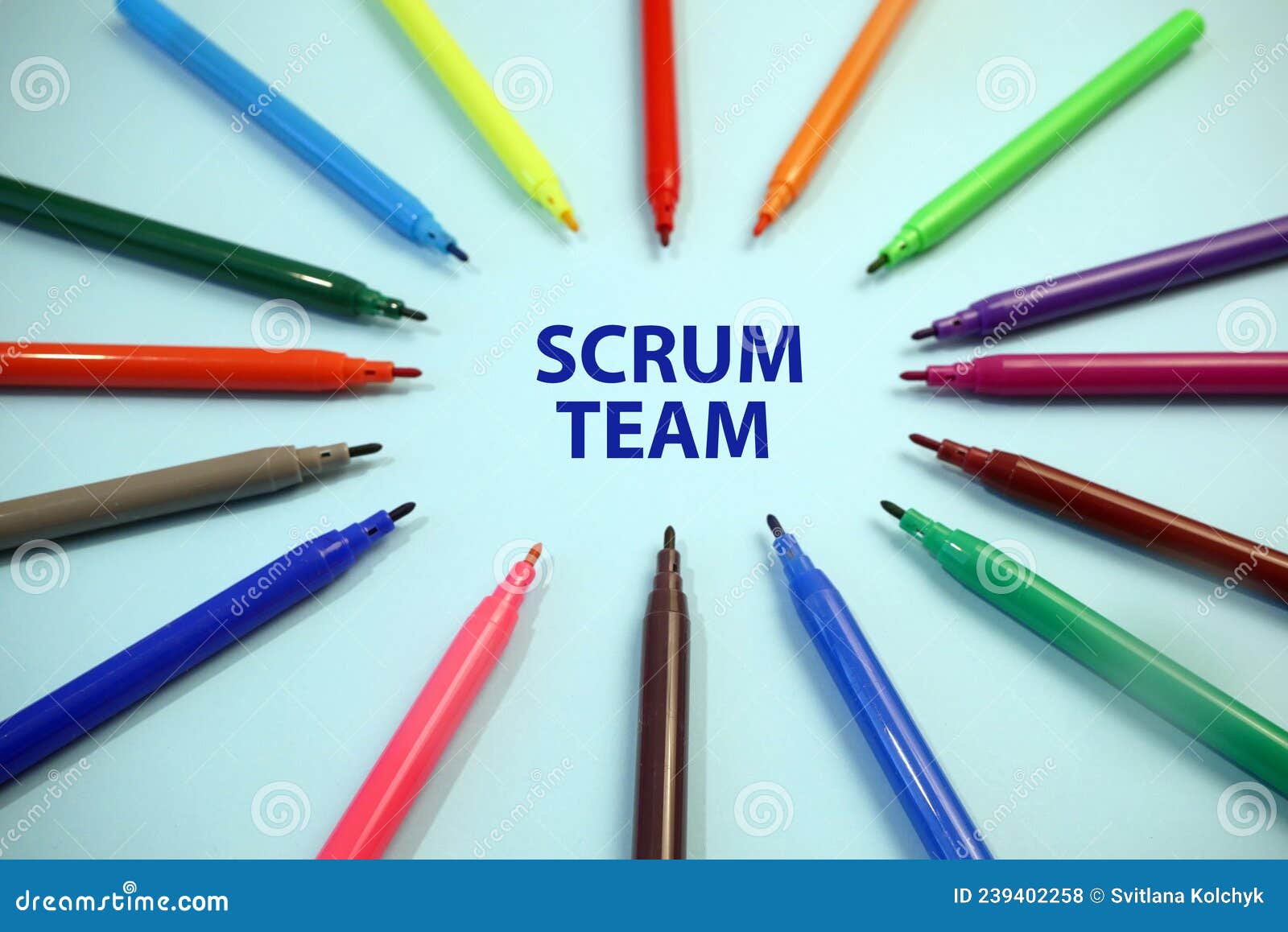 Software Scrum Team Concept, Many Colorful Markers Facing the Center ...