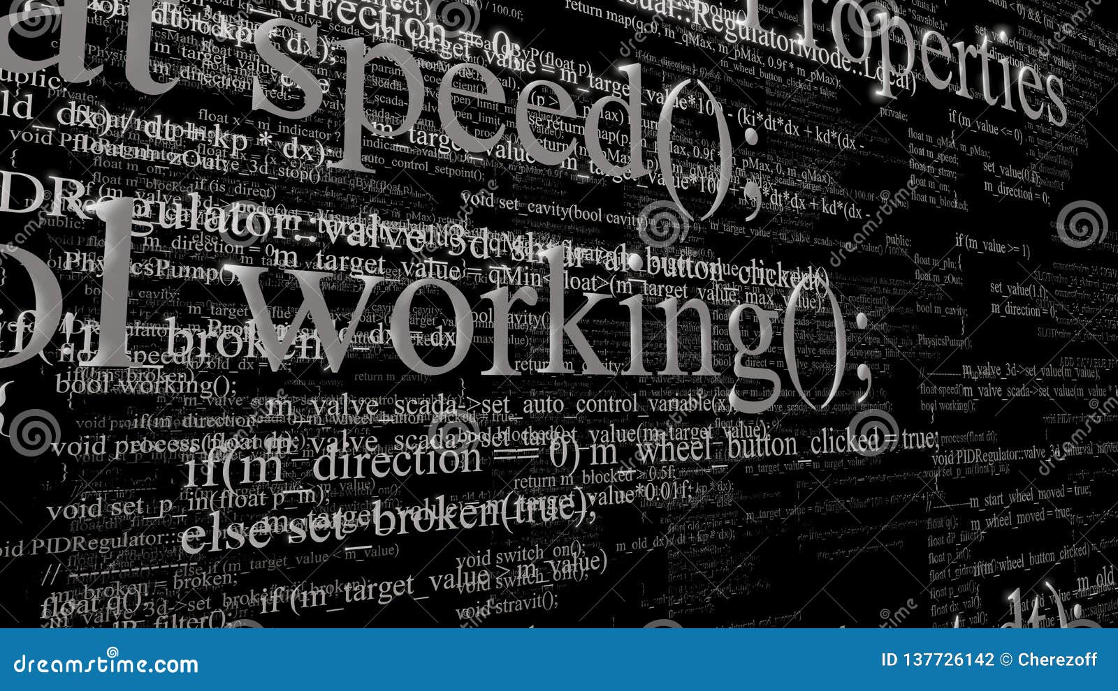 Software Source Code Layers Of Program Code On Black Background Stock Illustration