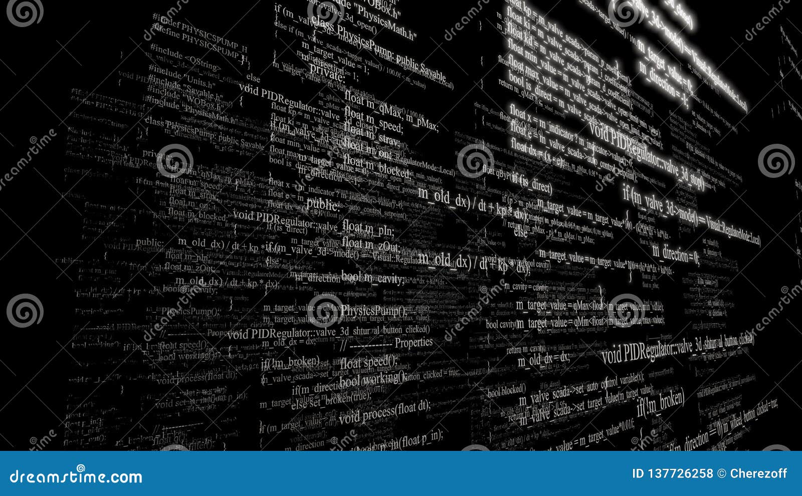 Software Source Code. Layers of Program Code on Black Background Stock ...