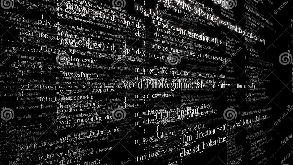 Software Source Code. Layers of Program Code on Black Background Stock ...