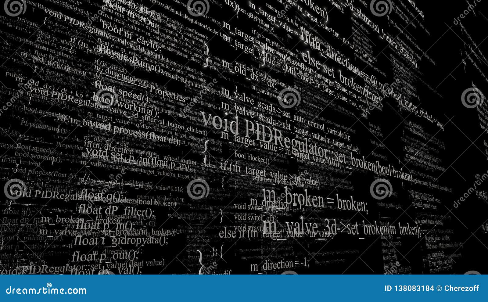Software Source Code Layers Of Program Code On Black Background Stock Illustration
