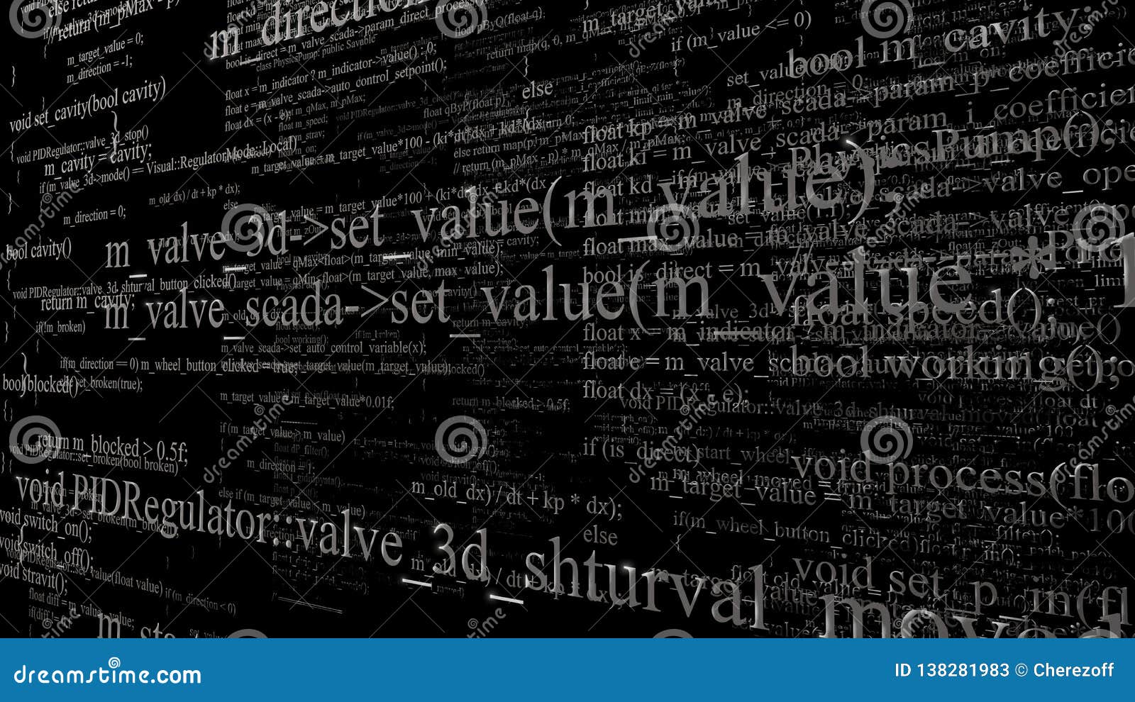 Software Source Code Layers Of Program Code On Black Background Stock Illustration