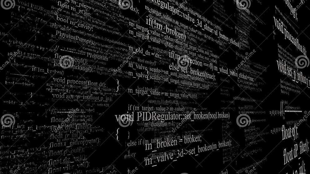 Software Source Code. Layers of Program Code on Black Background Stock ...