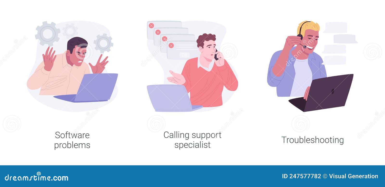 Software Support Line Isolated Cartoon Vector Illustrations Set. Stock ...