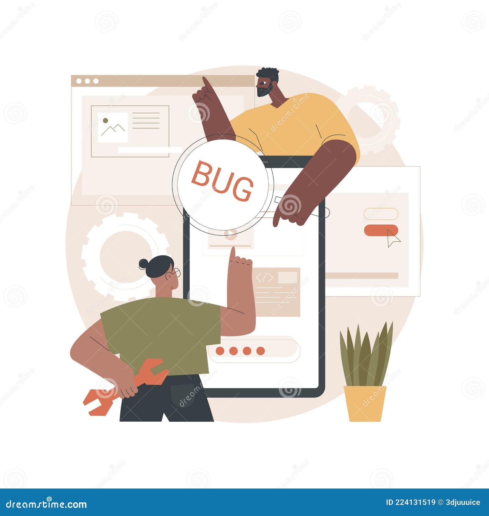 Manual Tester And Automated Software Tester Bug To Do Qa Testing To Test Software Cartoon Vector