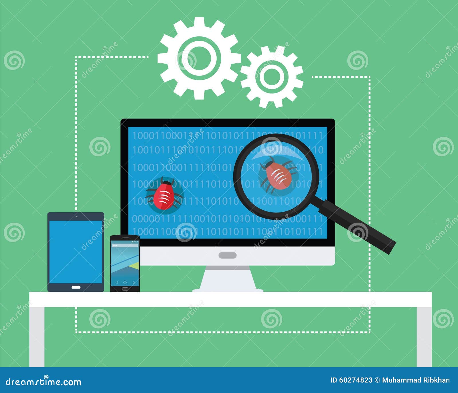 Software testing stock vector. Illustration of desk, hand - 60274823
