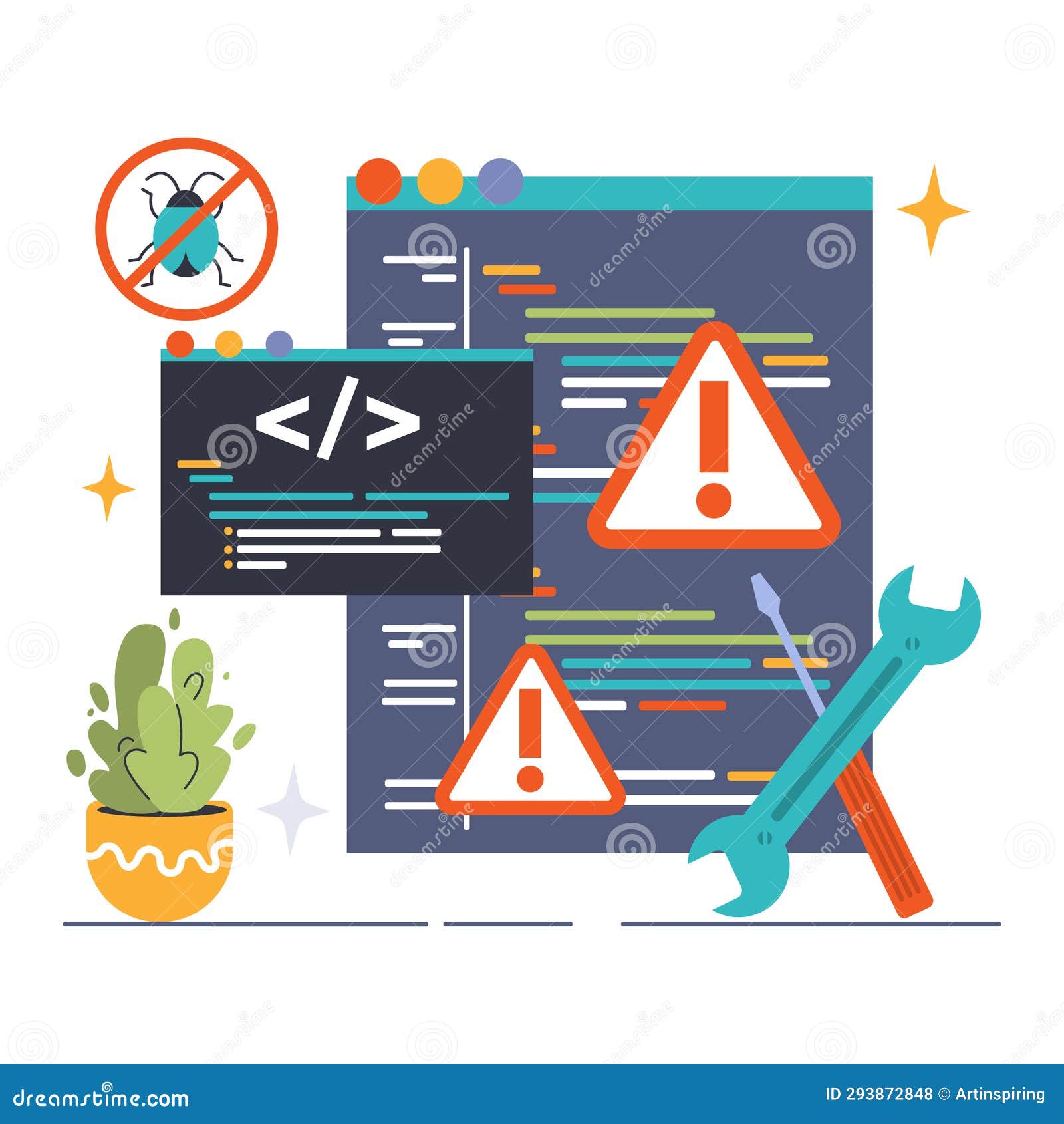 Software Testing Code Testing And Debugging Stock Vector Illustration Of Search Computer