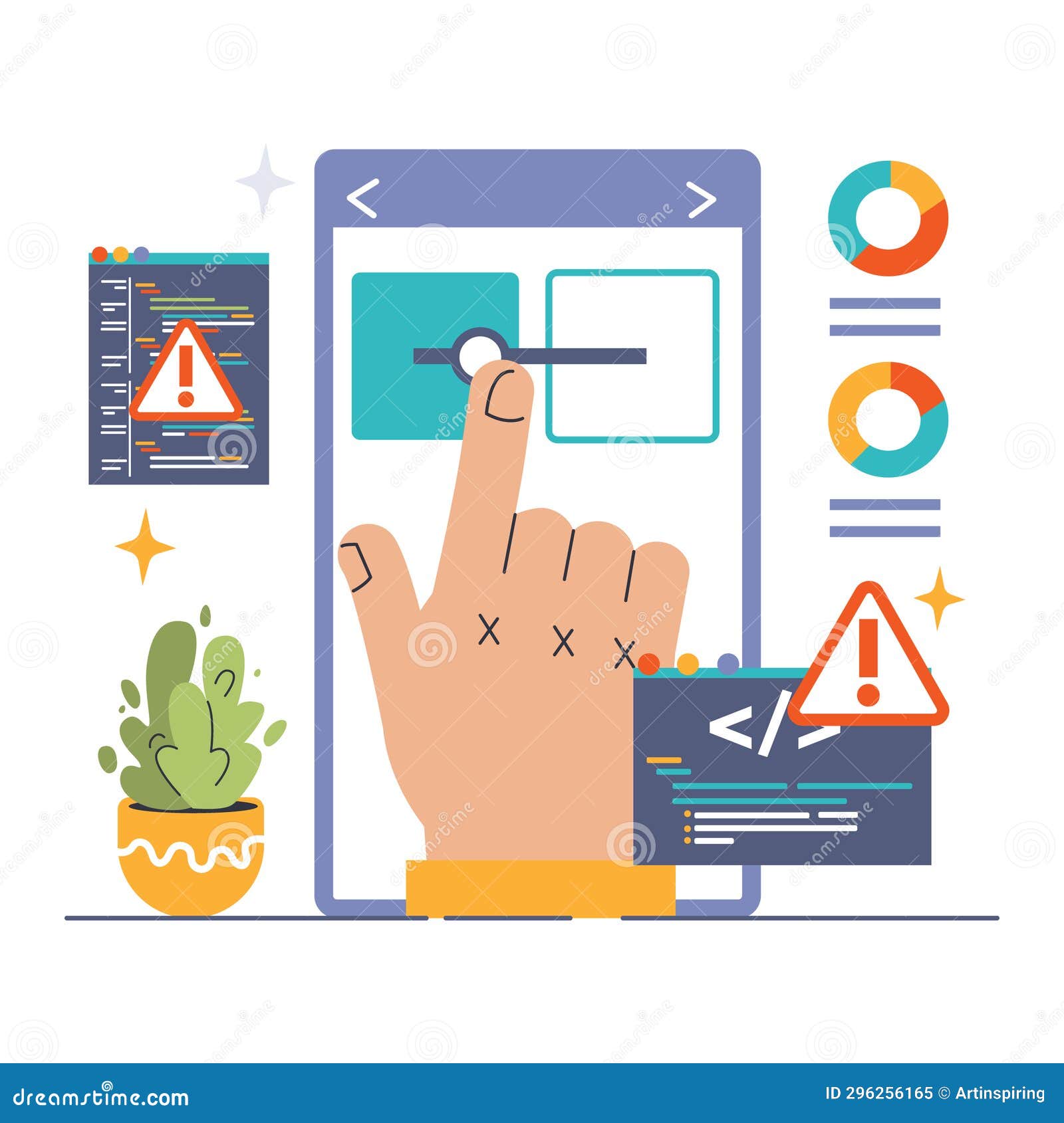 Software Testing Code Testing And Debugging Stock Vector Illustration Of Coder Access 296256165