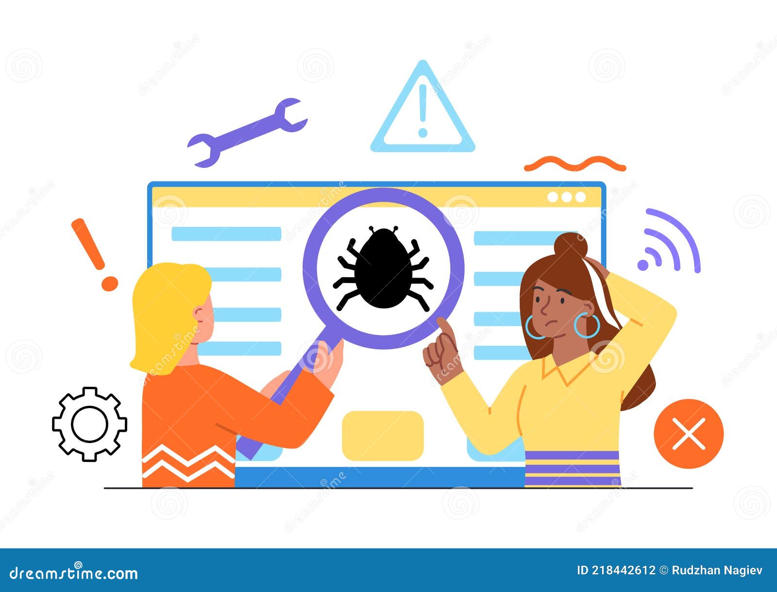 It Software Testing Qa Team And Bug Fixing Stock Vector Illustration Of Vector Code 218442612
