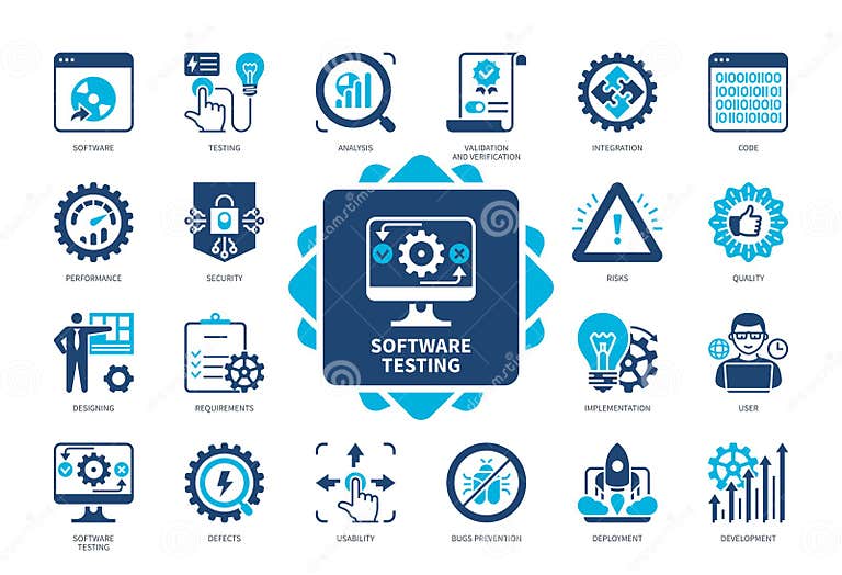 Software Testing Solid Icon Set Stock Illustration - Illustration of ...