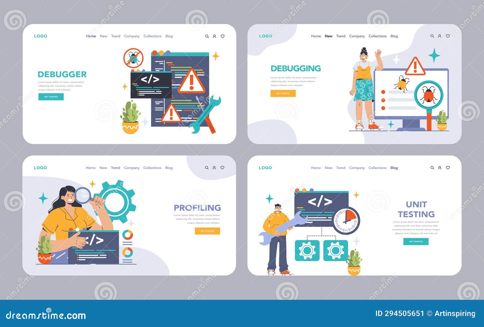 Software Testing Web Banner Or Landing Page Set Code Testing Stock